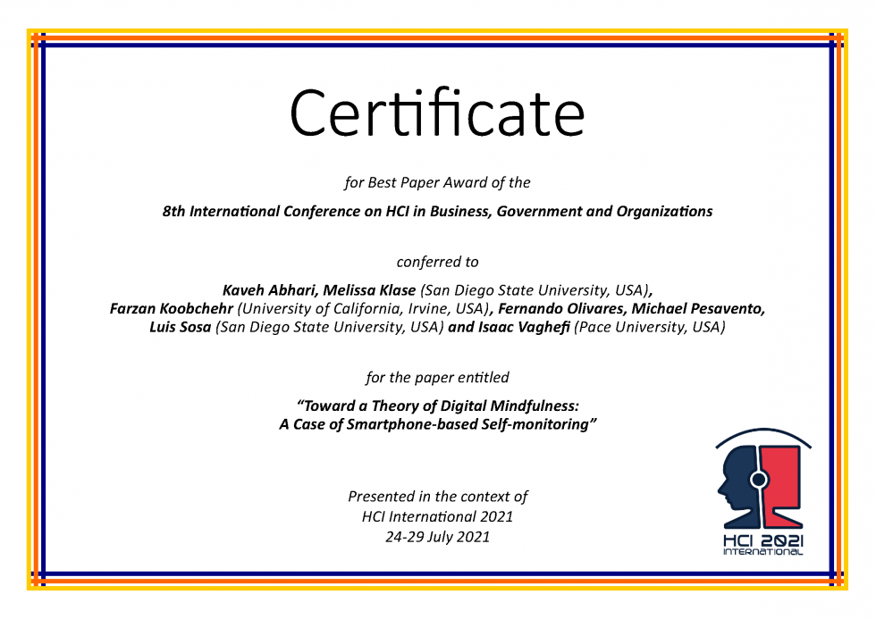 Best Paper Award from HCI International 2021 | Digital Innovation Lab